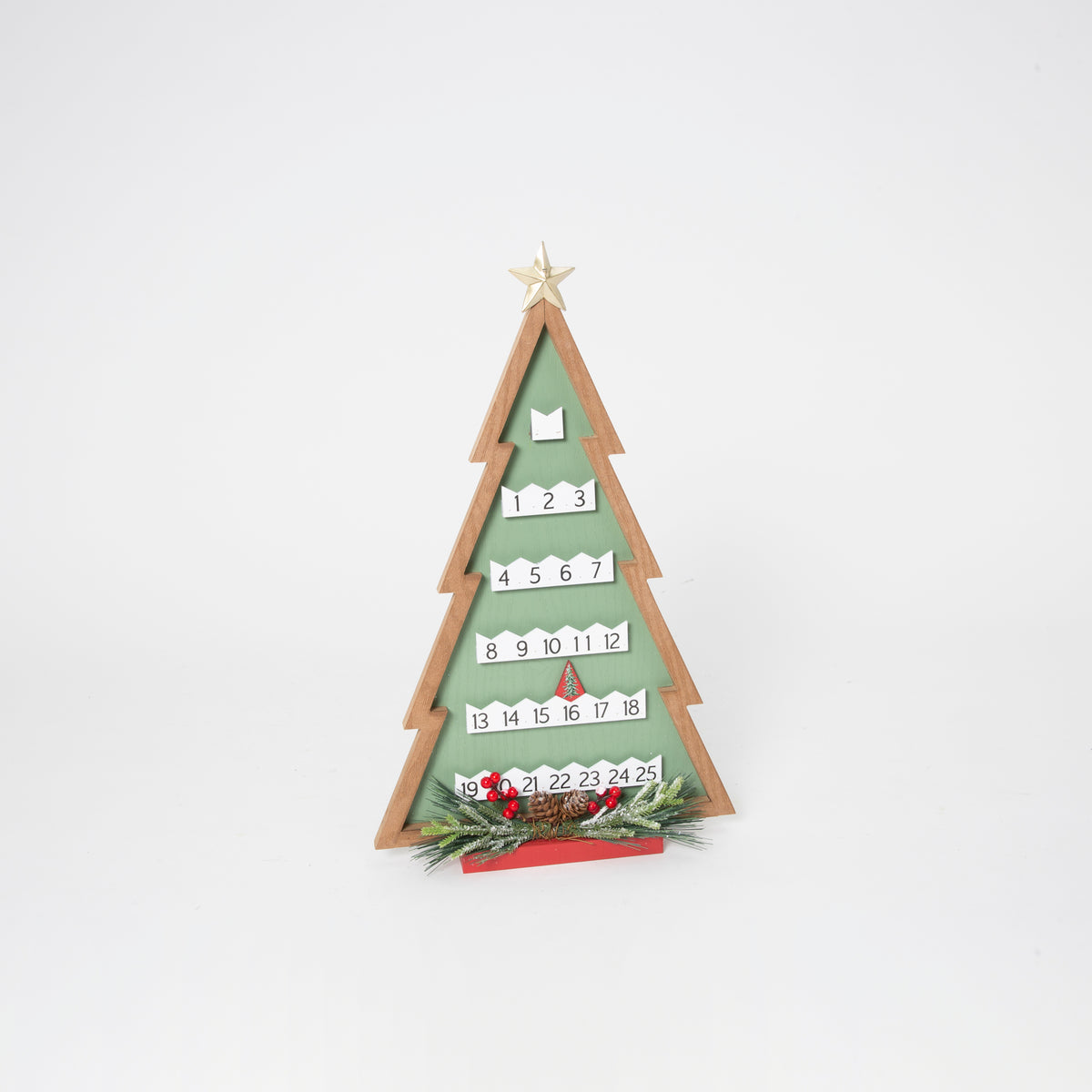 Artisanal 19.6 in H Wood Christmas Tree Countdown Calendar with Floral ...