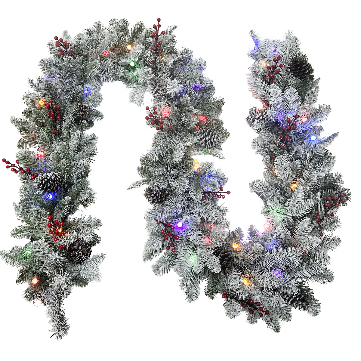 Puleo International 9ft x 12" Pre-Lit Bridgeport Flocked PE/PVC Garland ...