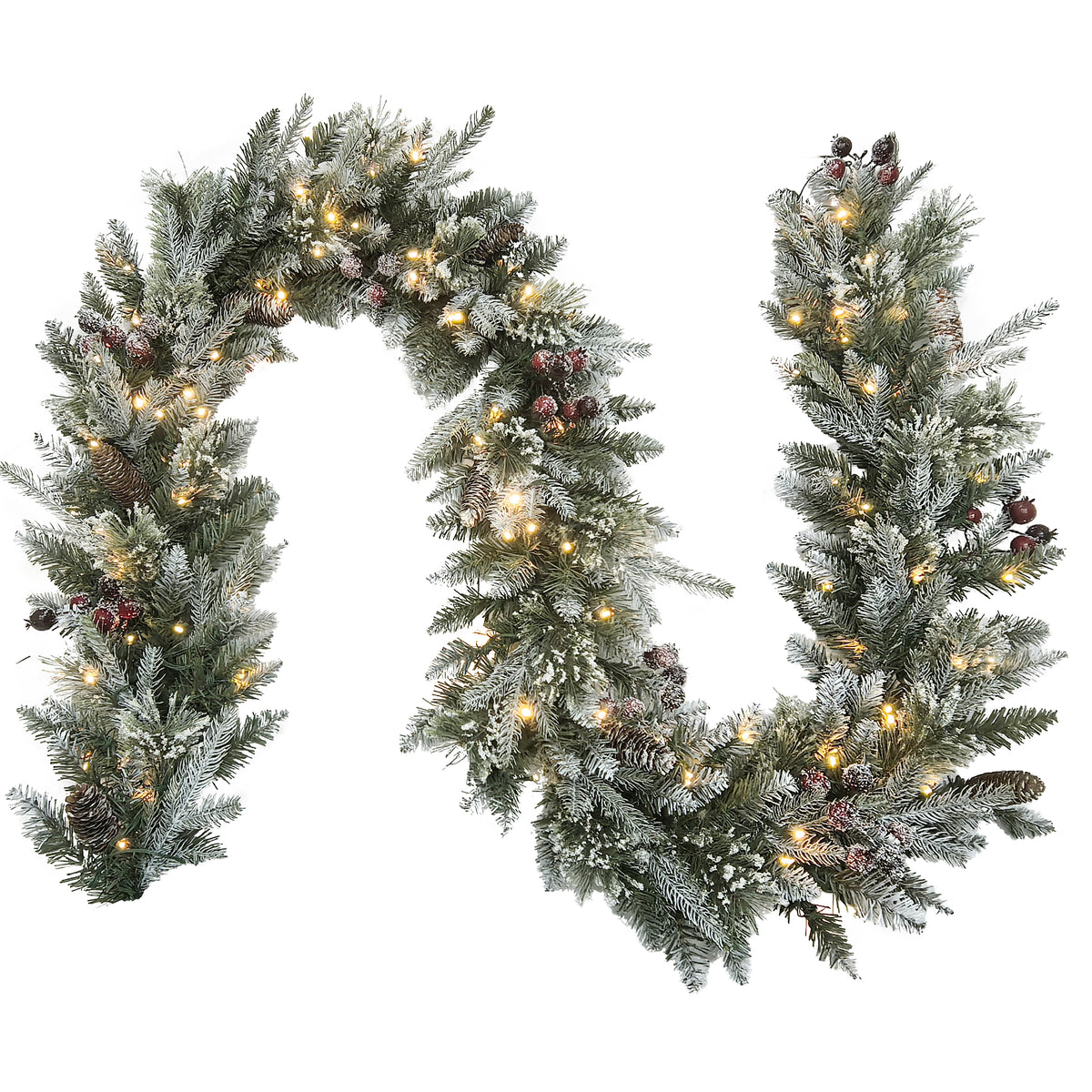 Puleo International 9ft x 12" Pre-lit Berry Spruce Frosted PE/PVC ...