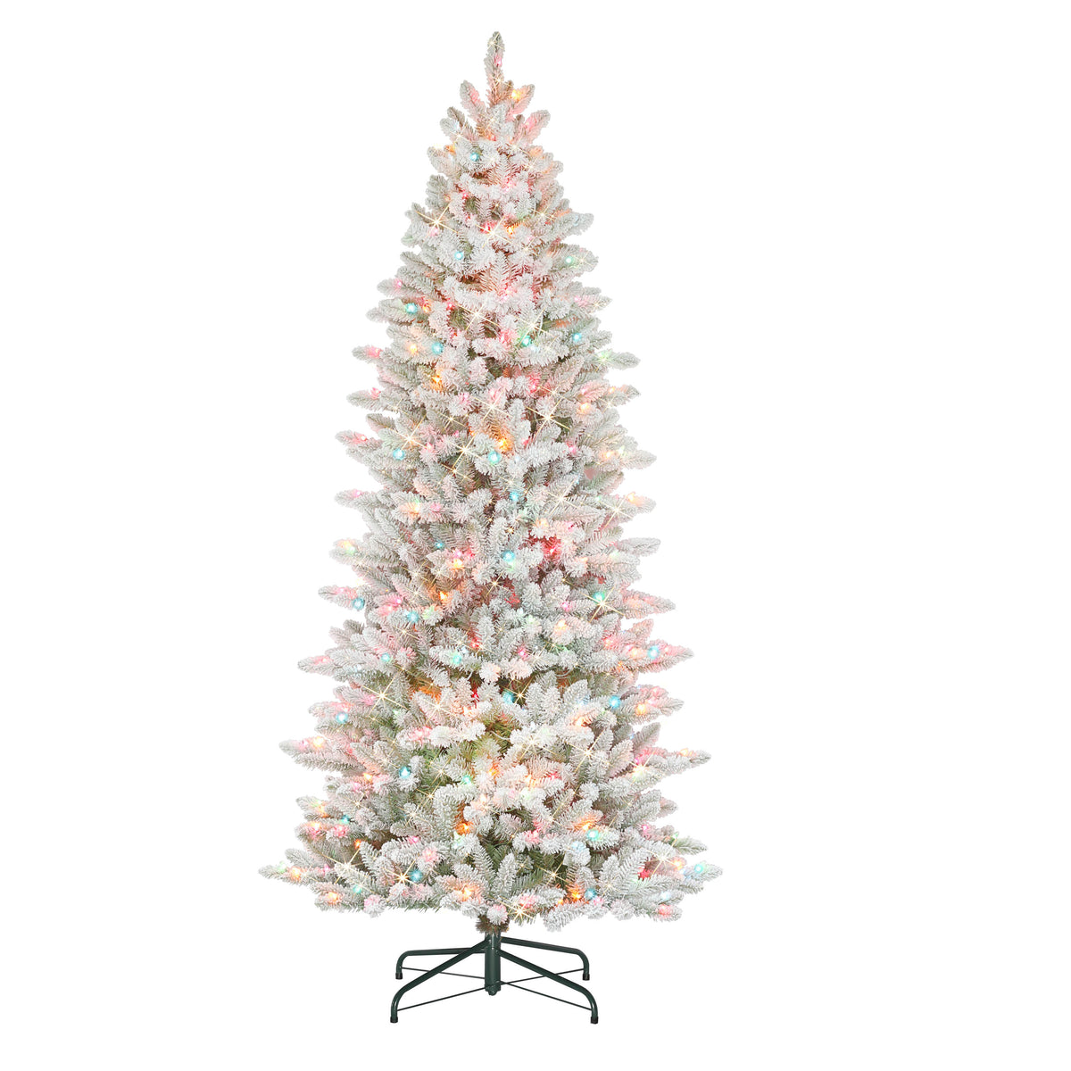 7.5 ft Pre-Lit Slim Flocked Fraser Fir Artificial Christmas Tree with ...