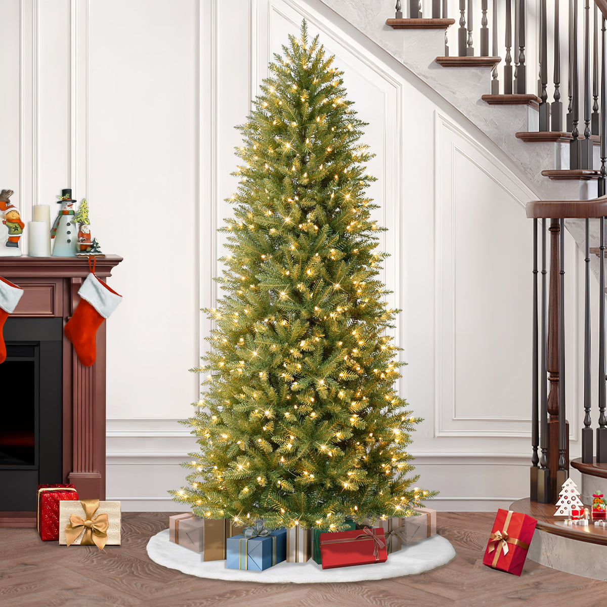 7.5 ft Pre-Lit Slim Fraser Fir Artificial Christmas Tree with 500 UL ...