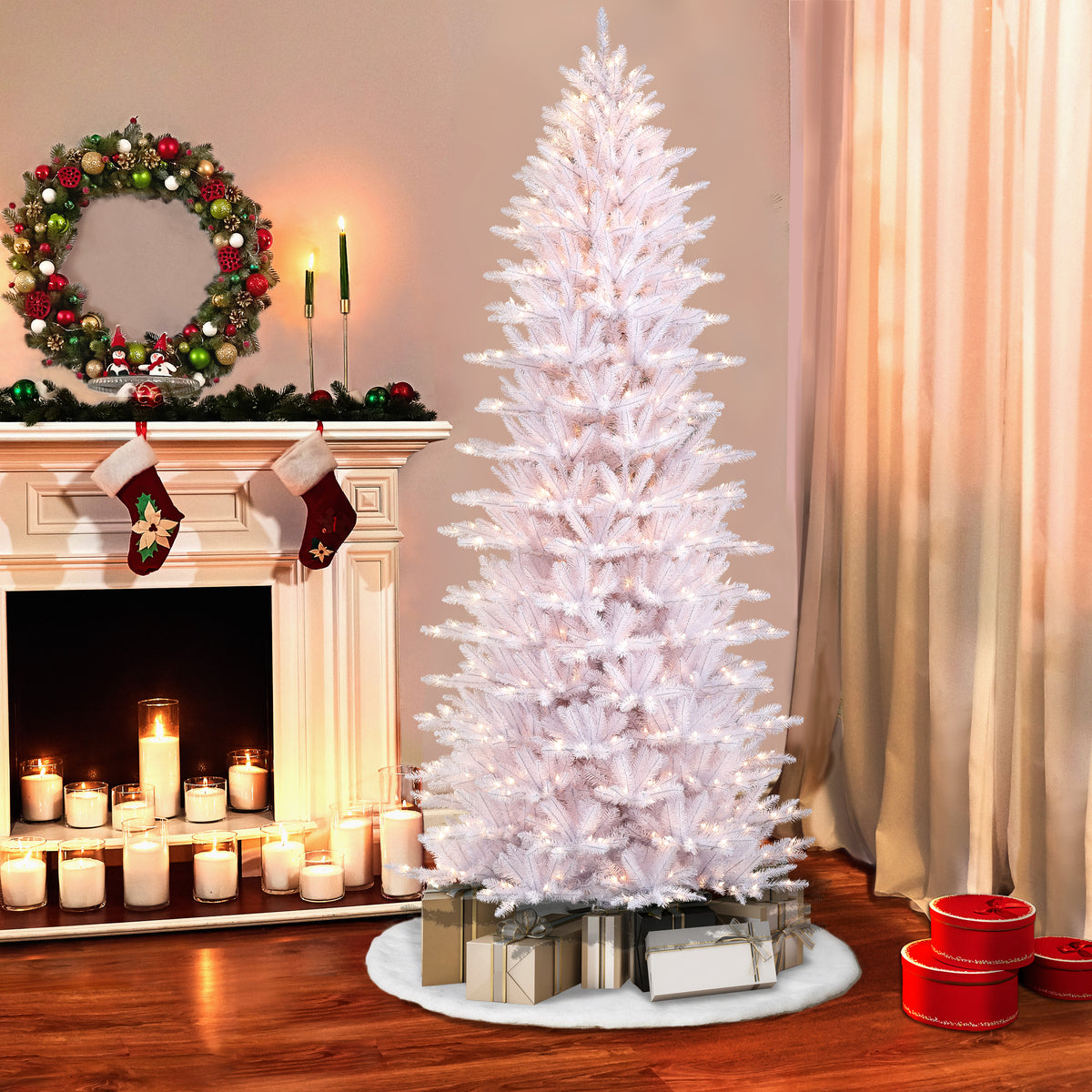 9 ft Pre-Lit White Slim Fraser Fir Artificial Christmas Tree with 800 ...