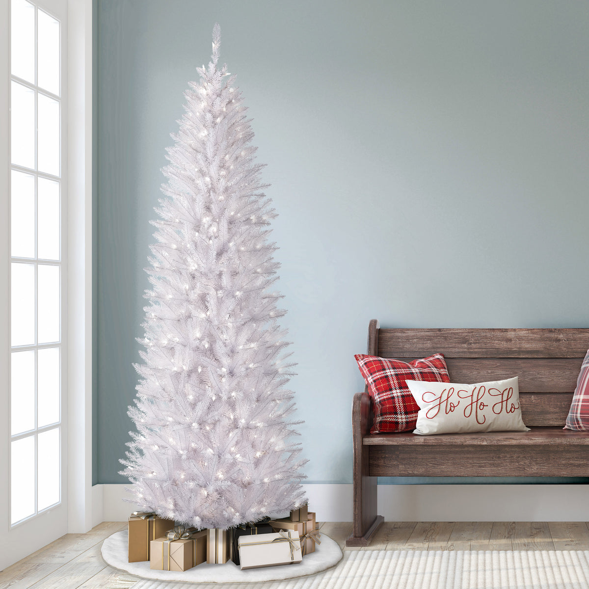 7.5 ft Pre-Lit White Fraser Fir Pencil Artificial Christmas Tree with ...