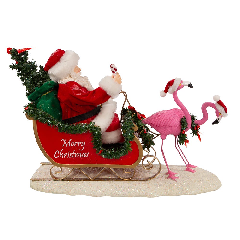 Kurt Adler 10-Inch Fabriche Flamingos Pulling Santa Sleigh FA0197 ...