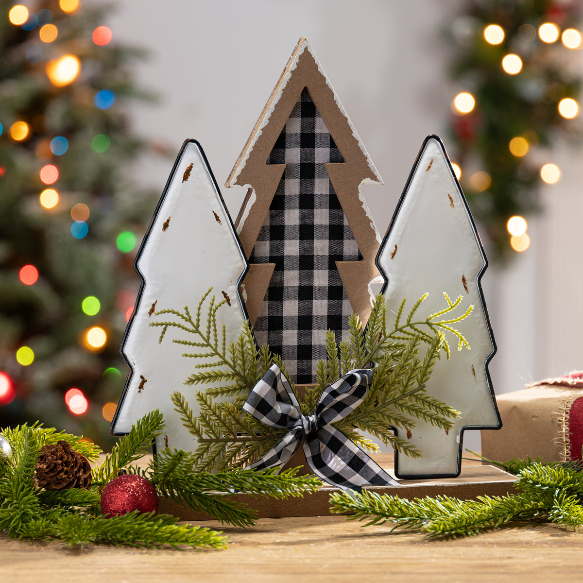 12-in H Wood Holiday Trees with Pine & Bow Accent – House of Holiday
