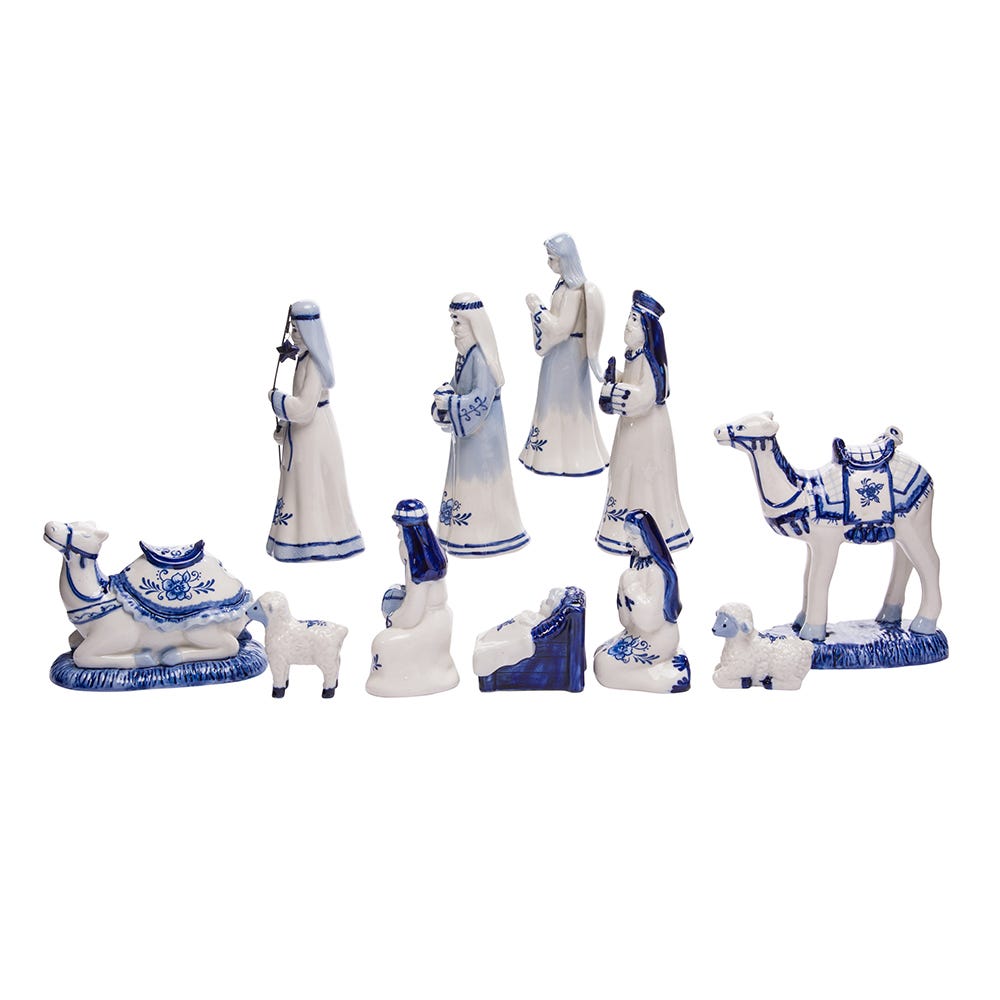 Kurt Adler 1.97-6.7-Inch Porcelain Delft Blue Nativity Set, 11-Piece ...